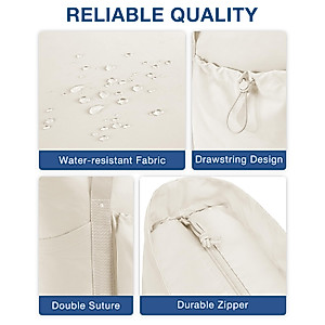 BAGSMART Women Foldable Tote Bag with Drawstring Storage Bag, Large Tote Bag Shoulder Bag Top Handle Handbag for Travel, Work, Beach, Gym, Shop, (Beige)