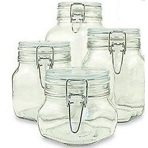 Set of 4 (Four) Bormioli Rocco Fido Glass Canning Jars - 4 Piece - .5, .75, 1 and 1.5 Liters