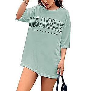 Avanova Women's Los Angeles Print Short Sleeve Oversized Tee Casual Loose T Shirt A Green X-Large