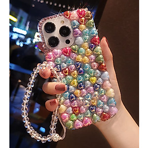 redecarie for Galaxy S9 Plus Case,Women Girls Kids Love Pearl Luxury Crystal Rhinestone Bling Glitter Diamond Bumper Clear Phone Cover with Wrist Strap for Samsung Galaxy S9 Plus