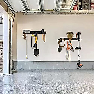 Garden Tool Rack Garage Storage Tool Organizer 34 Inches Wall Mount, Heavy Duty Solid Steel Max 200lbs, Tool Hangers 6 hooks for Yard Tools, Shovels, Rakes, Brooms, Cords, Hoses, Ropes