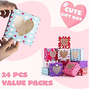 JOYIN 24pcs Valentine’s Day Bakery Treat Boxes Valentines Cup Cake Cookie Cardboard Boxes with with Heart PVC Window for Holiday Pastries,Wedding,Doughnut, Cookie, Cupcakes, Brownies, Truffles Gift Giving