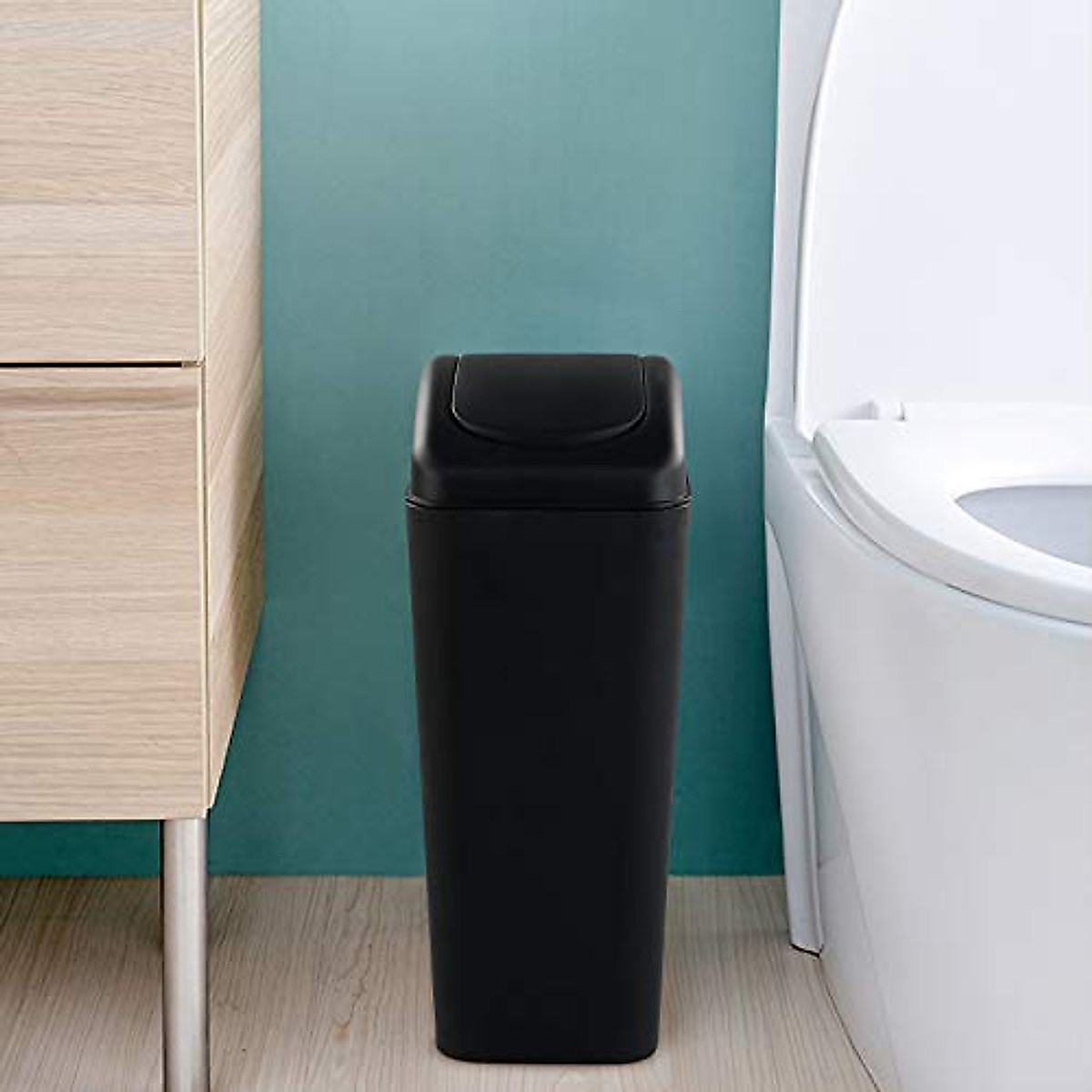 Uumitty 14 Litre Plastic Trash Can, Swing Top Garbage Can, Black, 1 Pack