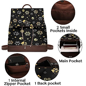 Leather Backpack Purse for Women, Print Dog Paw PU Leather Women Girls Ladies Backpack Multipurpose Daypacks Travel Bag, College Bookbag Water Resistant Casual Daypack Backpacks