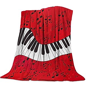 Love - Home Cozy Flannel Blanket for Couch/Bed/Office/Travel 40 x 50 Inches, Piano Key Music Notes Red Background - Luxury Soft Warm Throw Blanket for Children/Parents