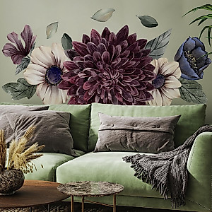 Runtoo Large Flower Wall Art Decals 3D Boho Fabric Floral Wall Stickers for Girls Bedroom Living Room Office Home Backdrop Decor