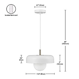 Globe Electric 60403 Jackie 1-Light Pendant, Matte White, Matte Brass Accents, White Cloth Cord