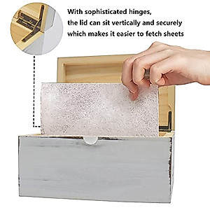 YESTOO Rustic Wooden Box with Hinged Lid, Farmhouse Laundry Wooden Storage Container Holder, Dryer Sheet Holder for Fabric Softener Sheets,Laundry Room Decor Grayish-White