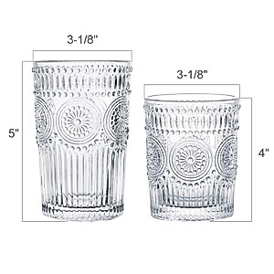 Kingrol Romantic Drinking Glasses, Set of 8-4 Highball Glasses (12 oz) and 4 Rocks Glasses (9 oz), Premium Glass Tumblers Glassware Set for Water, Beverages, Beer, Cocktails