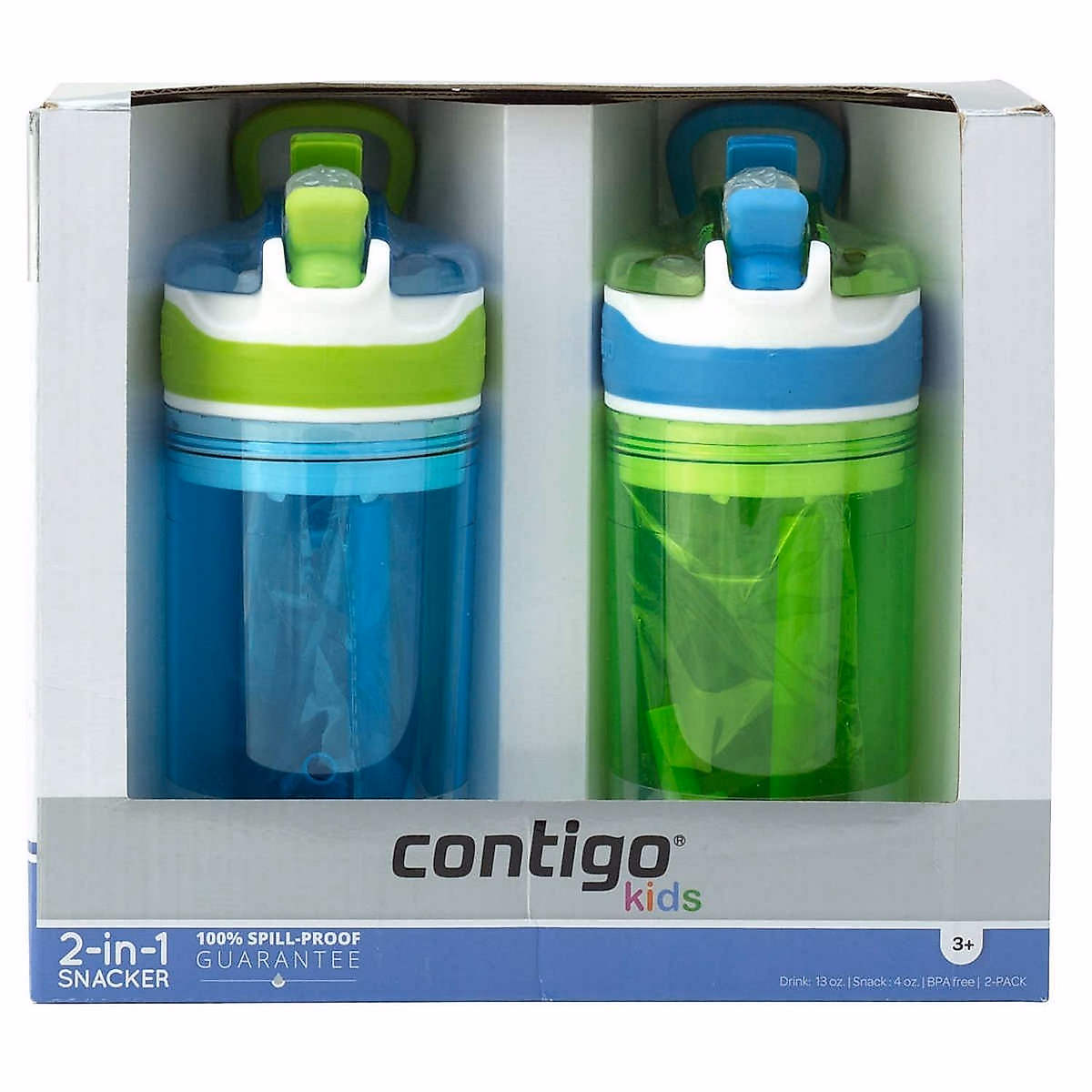 Contigo Kids 2 - in - 1 Snacker Spill Proof Cups 2 Pack Blue and Green
