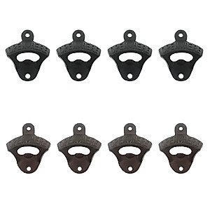 Luwanburg 8PCS Cast Iron Beer Bottle Opener Wall Mounted Bottle Cap Opener Open Here Black and Brown