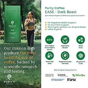 Purity Coffee EASE Dark Roast Low Acid Organic Coffee - USDA Certified Organic Specialty Grade Arabica Whole Bean Coffee - Third Party Tested for Mold, Mycotoxins and Pesticides - 5 lb Bag