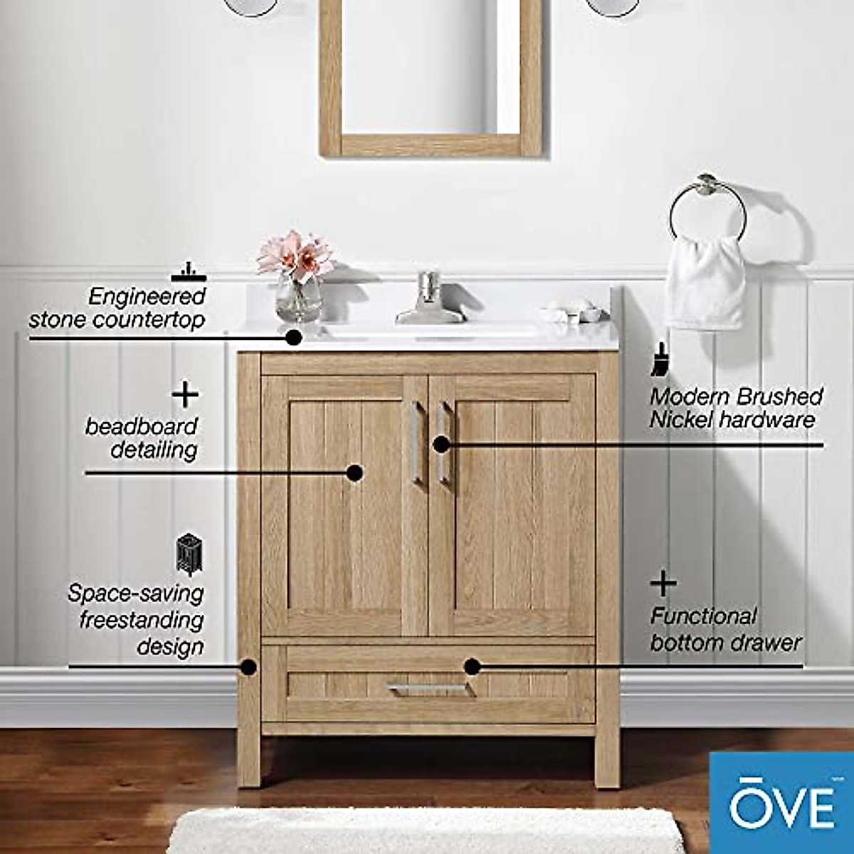 Ove Decors Kansas 30 in. Single Sink Bathroom Cultured Marble Countertop Vanity, 30 inches, in Midnight Blue