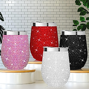 HappiGifts Sparkle Tumbler Collection, Glitter Bling Diamond Rhinestone Wine Tumbler, Stainless Steel Insulated Cup with Lid (Pink)