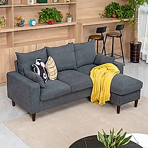 Panana Convertible Sectional Sofa Couch with Reversible Chaise, L-Shaped Couch Linen Fabric for Small Space, Apartment (Grey)