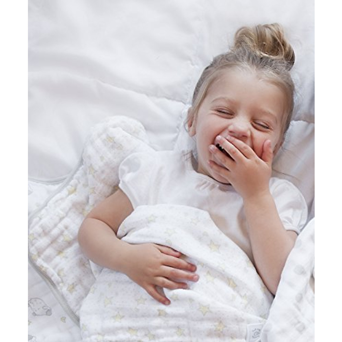 SwaddleDesigns 4-Layer Cotton Muslin Luxe Blanket, Baby and Toddler Cuddle and Dream, 46x46 inches, Sterling Little Lambs and Twinkle Stars