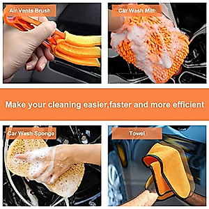 PXVDYQ 19pcs Car Wash Kit,62" Car Wash Brush Mop with Long Handle,Car Cleaning Kit,Car Detailing Brush Set,Car Wash Bucket with Dirt Trap, Complete Car Cleaning Supplies,Orange