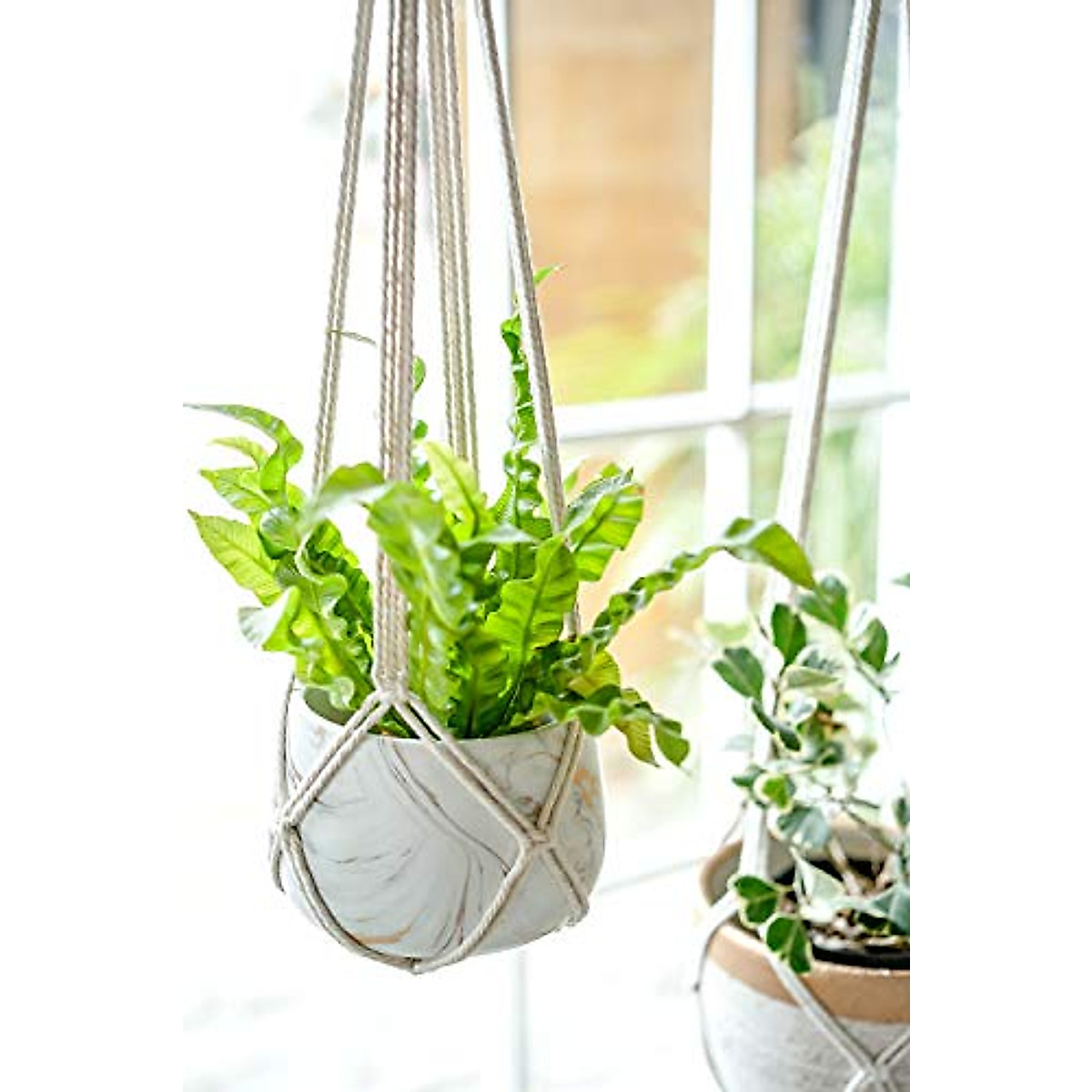 Dahey Macrame Plant Hanger Indoor Hanging Planter Basket Handmade Woven Cotton Rope Flower Pot Decorative Crochet Plant Holder Stand for Boho Home Decor No Tassels,35 Inch,Set of 2