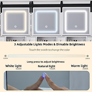 MECHYIN Farmhouse Makeup Vanity Desk with Sliding Mirror, Vanity Set with Stool & Charging Station & 3 Brightness Lights, Ample Storage, Dressing Table for Women Girls Bedroom, White