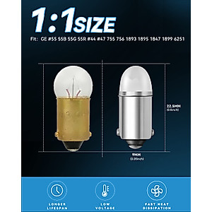 Keiurot GE44 47 756 755 Bulb for Pinball Machine Light Bulb 1893 1895 1847 Bulb BA9S DC 6.3V 6V Led Bulbs, White 10Pack