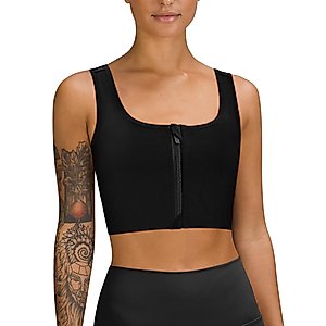 LEINIDINA Chest Binder Tomboy Transgender FTM Square Collar with Front Zipper Binder Bra Tank Top Black