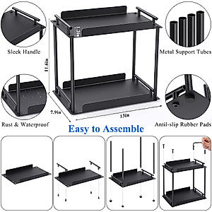 HLWDFLZ 1 Set of 2-Tier Bathroom Countertop Organizer Shelf - Metal Bathroom Counter Storage Tray Cosmetic Storage Rack, Bathroom Kitchen Living Room Standing Rack Black