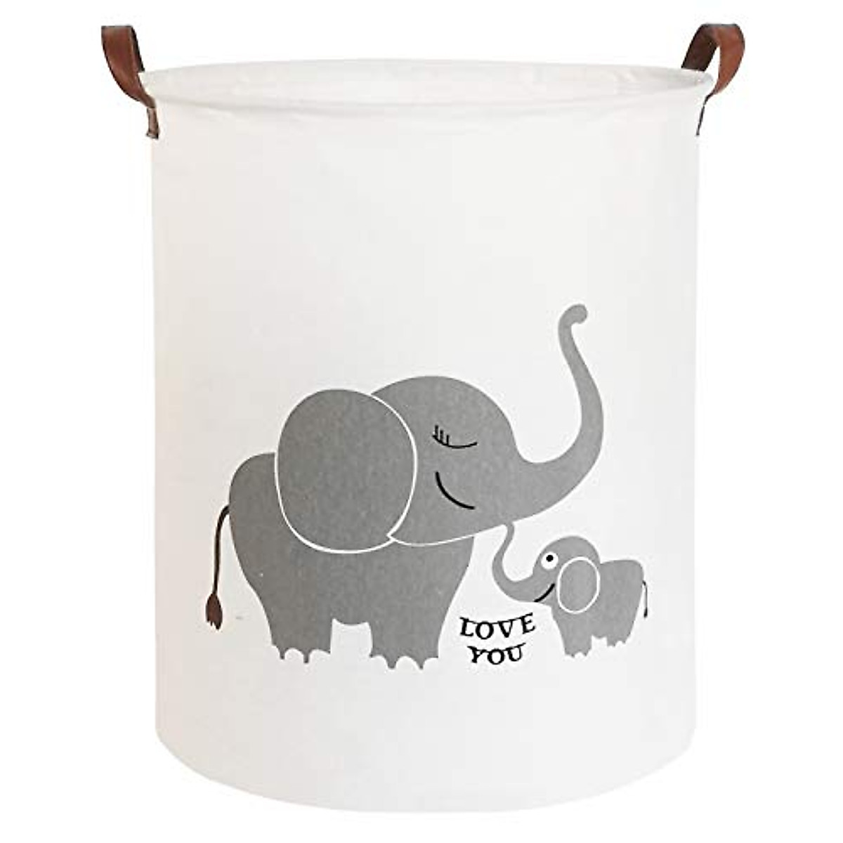CLOCOR Collapsible Round Storage Bin/Large Storage Basket/Clothes Laundry Hamper/Toy Storage Bin (Love Elephant)