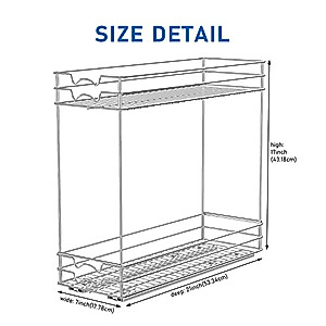 homdiy Pull Out Cabinet Organizer Slide Out Cabinet Organizer, 2-Tier Cabinet Pull Out Shelves Cabinet Drawers Slide Out (7" W x 21" D x 17" H) Kitchen Cabinet Storage Chrome Finish