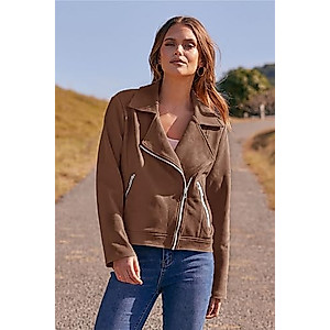 PRETTYGARDEN Women's Winter Faux Suede Moto Biker Jacket Long Sleeve Zip Up Lapel Y2K Short Coat with Pockets Fashion Dressy (Coffee,X-Large)
