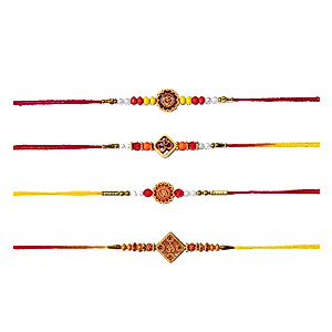 Rakhi for Brother Combo of Multi-Design Om Rakhis Spiritual Rakhi Set Traditional Indian Handmade Rakhi Raksha Bandhan Gift - Set of 4