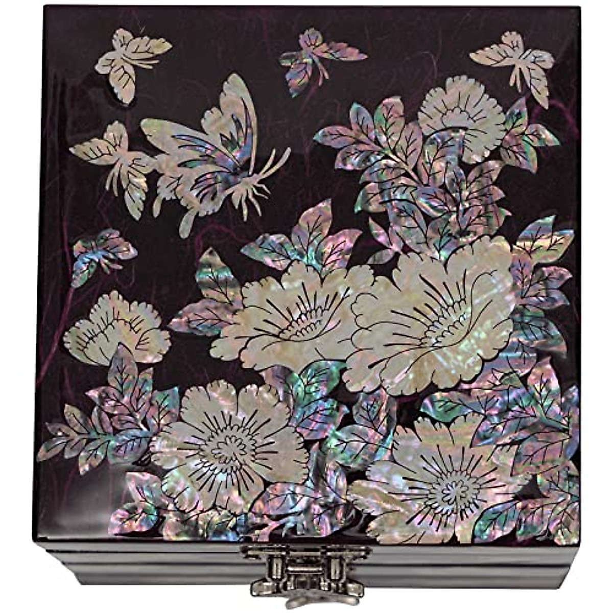 February Mountain Mother of Pearl Jewelry Organizer Storage Box with 2 Drawer Mirror lids- Perfect Display for Earring Necklace Rings Bracelet - Surprise Gifts for Women Decorative Box (Purple)