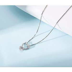 Yihua_Store Cute Real 925 Sterling Silver Cat Pendant Necklace Rhinestone Ball Pendant