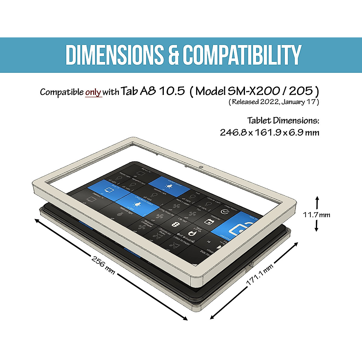 Smart Home Mount Wall Mount Kit for Samsung Galaxy Tab A8 10.5 Tablet (SM-x200 / 205) - Black