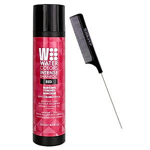 Water Colors Watercolors INTENSE Color Depositing Sulfate-Free Shampoo, Maintains & Enhances Haircolor (w/Sleek Steel Pin Rat Tail Comb) Hair Dye Maintenance Wash (Intense Red - 8.5 oz)