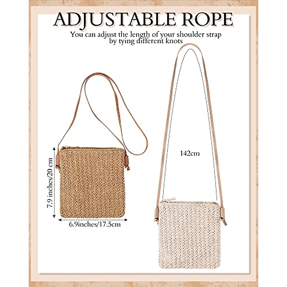 Sweetude 2 Pcs Straw Beach Bag for Women Summer Woven Straw Purse Cute Shoulder Straw Clutch Small Women's Crossbody Handbags for Women Girl Vacation