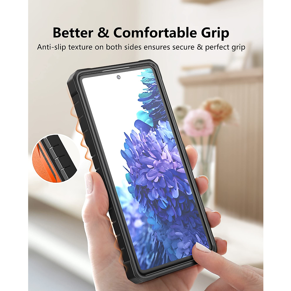 WTYOO for Samsung Galaxy S20-FE Case: Military Grade Drop Proof Protection Mobile Cover with Kickstand | Matte Textured Rugged Shockproof TPU | Protective Phone Case for Samsung S20 FE 5G - Orange