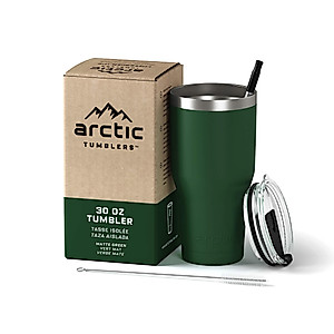 Arctic Tumblers | 30 oz Green Insulated Tumbler with Straw & Cleaner - Retains Temperature up to 24hrs - Non-Spill Splash Proof Lid, Double Wall Vacuum Technology, BPA Free & Built to Last