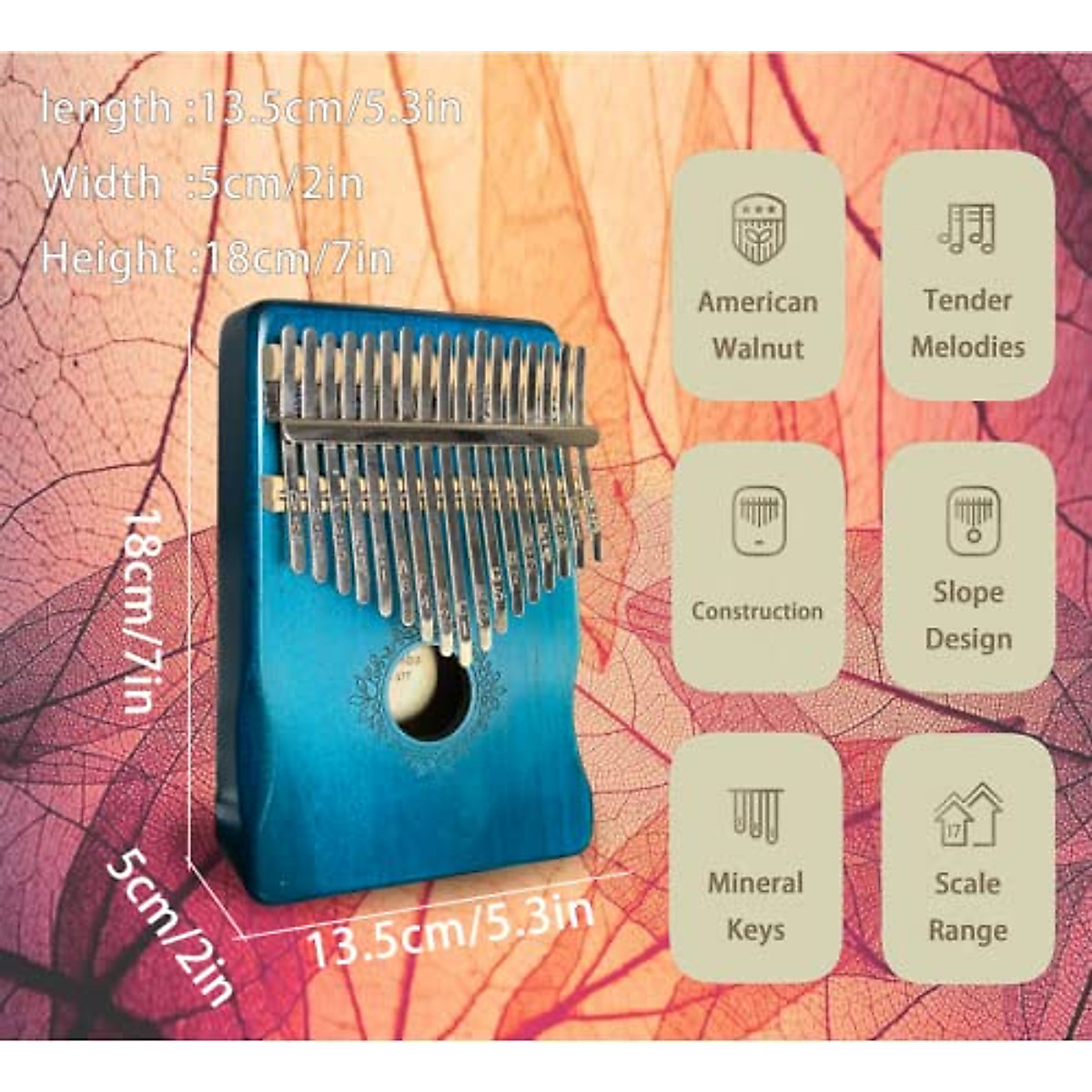 2022 New 17 Keys Kalimba Thumb Piano Mini thumb piano Finger piano，LightSeaGreen，Butterflies love flowers