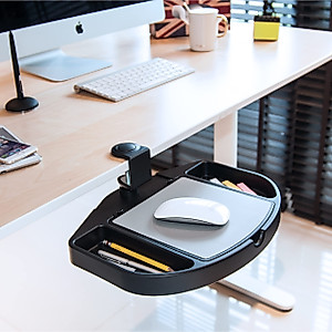 EHO Clamp-On Swivel Mouse Tray 360 Degrees Pencil Drawer Desk Organizer with Storage Space, Under Desk Storage for Pens, Paper Clips and More