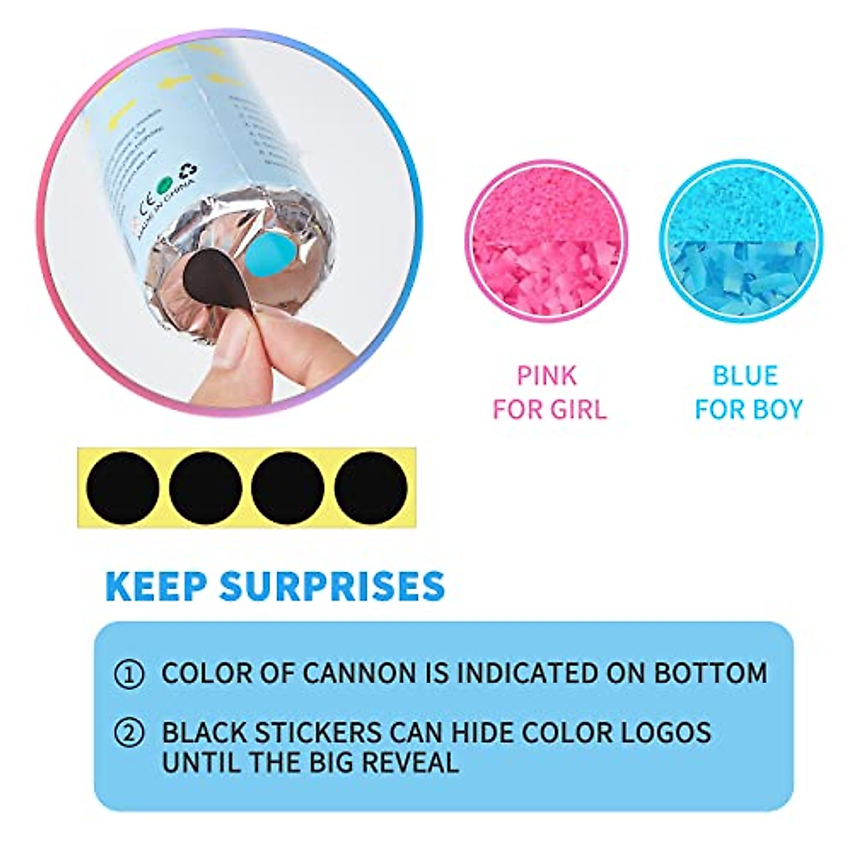 PFXNJDEQ Gender Reveal Confetti Powder Cannon, 4 Pink, 12 Inch, 100% Biodegradable Powder and Confetti, Gender Reveal Decorations, Gender Reveal Party Game Ideas, Gender Reveal Party Supplies (Pink)