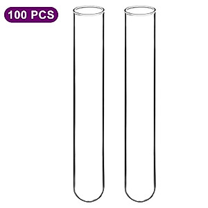 BorinGlass Glass Test Tubes, Sturdy Round Bottom Clear Test Lab Tubes (100, 12x75 mm)
