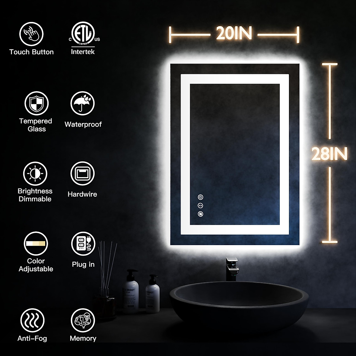 ISKM 55''x30'' Large led Lighted Bathroom Mirror Front and Backlight Mirror for Wall LED Bathroom Mirror Waterproof and Shatter-Proof Makeup Mirror