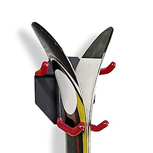 Wall Mounted Rack Organizer for Skis and Poles Heavy Duty Horizontal Wall Ski Rack Garage Storage with Metal Frame and Padded Hooks Indoors Outdoors Premium Wall Hooks (Small Holds 1 Set of Ski's)