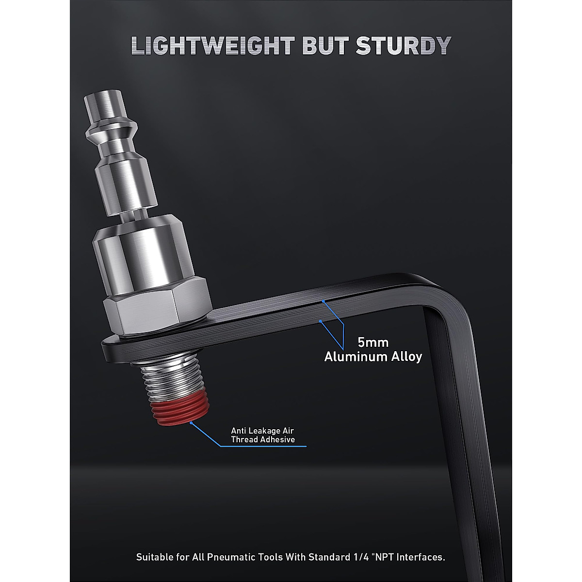 Pneumatic Tool Rafter Hook Hanger with 1/4 Inch & 360° Swivel Air Fitting, Lightweight Aluminum Air Tool Organizer Holder, L Shaped Hook for Air Nailer, Air Hammer, Air Blow Gun