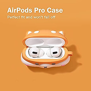 VooDirop Shiba Inu AirPods Pro Case with Keychain, Cute Animal Silicone Case Full Protective Shockproof AirPods Pro Cover with Hook , Design for Women Men Girls