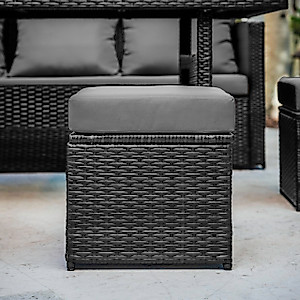 Nestl Outdoor Dining Set - 7 Piece Wicker Patio Set with Outdoor Dining Table, Outdoor Sectional Sofa and 3 Ottomans, Outdoor Patio Furniture, Patio Sectional, Patio Table and Chairs Set (Grey/Grey)