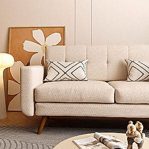 DIFY 65" W Linen Loveseat Couch with Firm Strcuture & Sponge | Love Seat Couch for Living Room, Bedroom, Small Spaces | Mid-Century Modern Furniture(Beige)