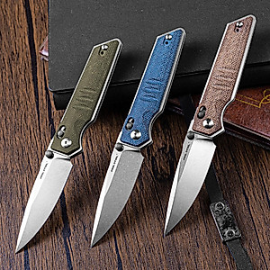Real Steel Sacra Slide Lock Folding Pocket Knife - Bohler K110 Blade with Micarta Ergonomic Handle - Perfect for Camping, Hiking, Daily Cutting Tasks - EDC Knife for Men Women (Natural Micarta)