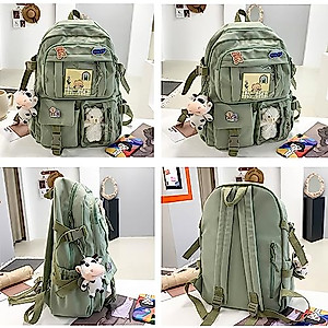 KUJIAPIN Casual School Backpack For Teen Girls Boys with Cute Pin Accessories Plush Pendant
