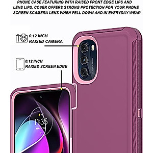 Qinmay Moto G 5G 2022 Case & 2 HD Screen Protectors, Heavy Duty 3-in-1 TPU+PC - WineRed Pink